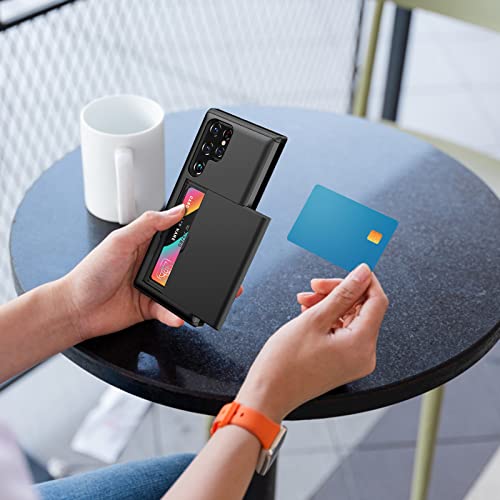 Compatible with Samsung Galaxy S23 Ultra Case Wallet with Card Holders Slide Slot Shockproof Slim Hard PC Case Heavy Duty Protective Cover for Samsung Galaxy S23 Ultra for Women & Men (Black)