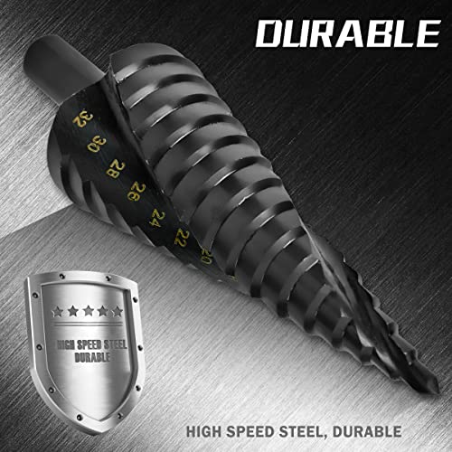 Canitu 3Pcs Nitride Spiral Step Drill Bit Set, 4-12/4-20/4-32 1/4" Hex Shank Cone Titanium Coated HSS Unibit Spiral Grooved Step Drill Bits for Steel, Plastic, Wood, Sheet Metal Hole Drilling