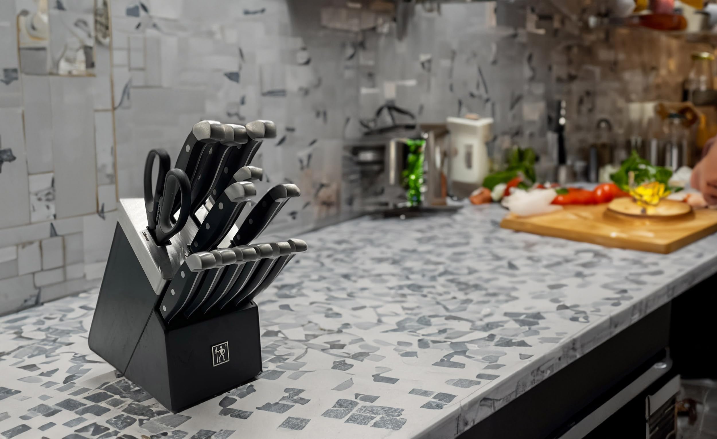 Henckels International Statement 14-pc Self-Sharpening Knife Block Set | 6 Steak Knives, Paring Knife, Santoku Knife, Bread Knife, Chef’s Knife, & More