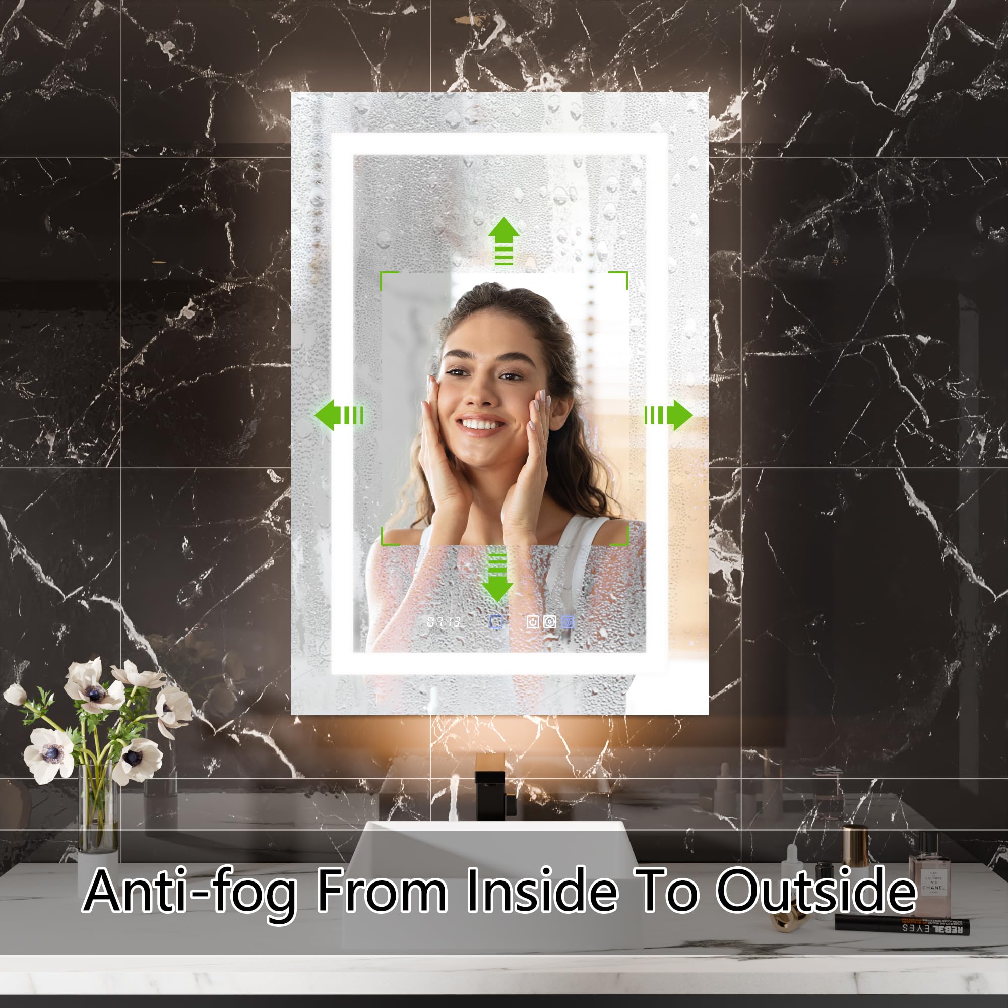 cieloshinerico Smart LED Medicine Cabinet with Mirror, 24W×36H Inch Bathroom Storage Medicine Cabinet, 3 Color Stepless Dimming & Anti-Fog, 10x Magnifier, Night Light, Right Hinge