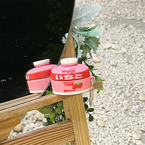 Compatible with Samsung Galaxy Buds2 pro/Buds Live/Buds pro/Buds 2 Charging Box,3D Pink Strawberry Flavor Juice Milk Drink Bottle Silicone Earphone case with Hook