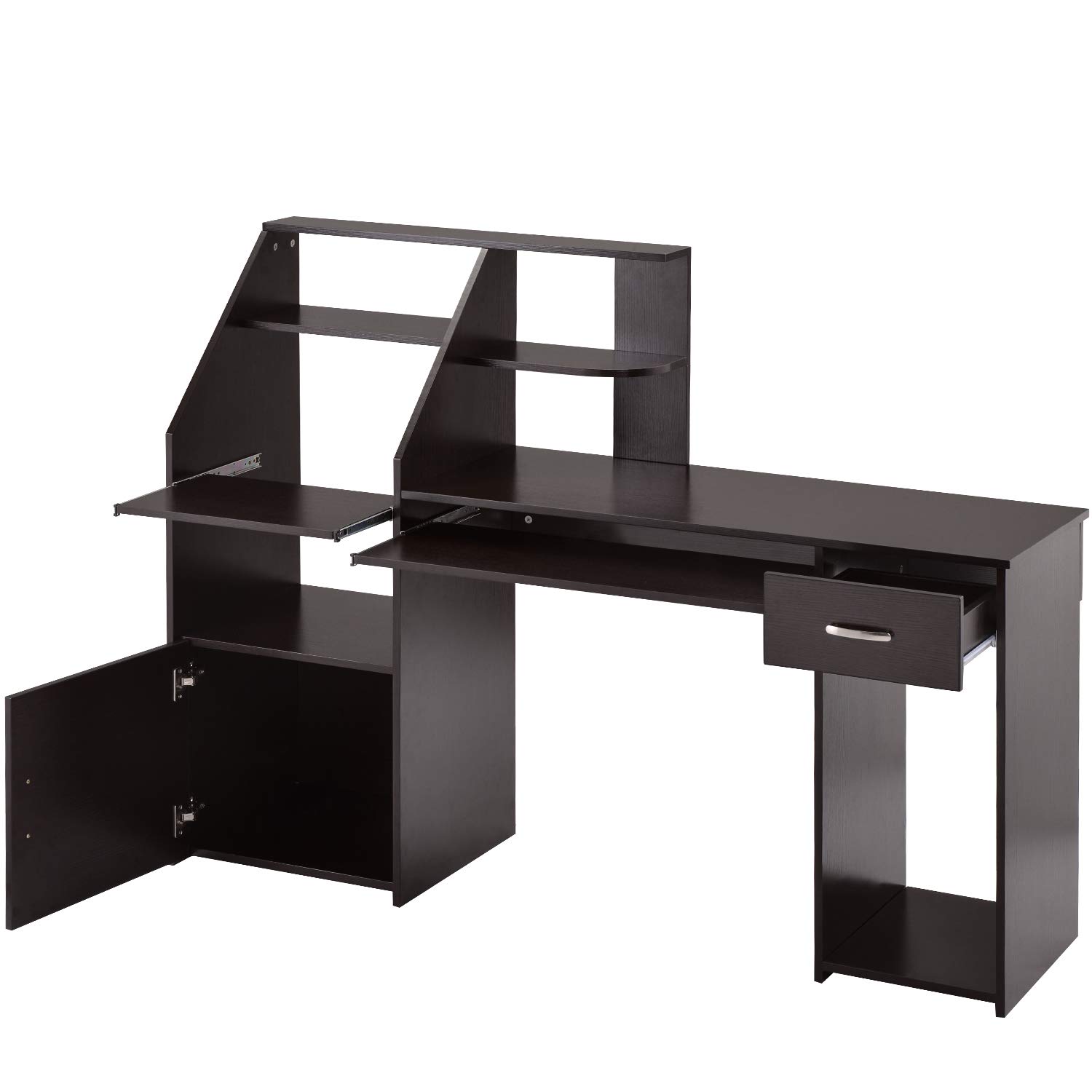 ArtiCasa Multi-Functions Computer Desk with Storage Draws,Office Desk with Bookshelves & Reversible File Cabinet, Study Writing Desk with Host Storage & Pull-Out Keyboard Tray (White)
