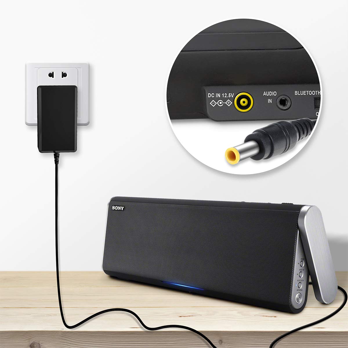 PwrON AC to DC Adapter Compatible with Sony SRSX5 SRSX5/WHT SRSX5/RED SRSX5/BLK SRSBTX300 SRSBTX300/WHT SRSBTX300/BLK SRS-BTX300 AC-S125V25A Portable NFC Bluetooth Wireless Speaker System