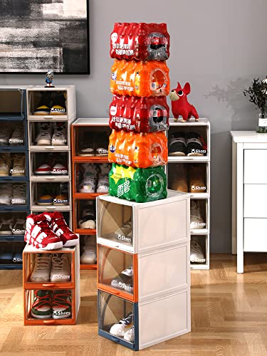 Elivehome Shoe Storage Boxes Clear Stackable Shoes Boxes Sneaker Display Boxes Shoe Organizers,2 Pack,Fit up to Size 13.5 (L, White)