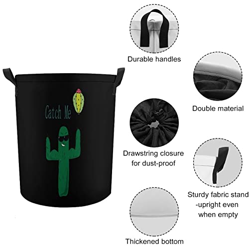 Cactus Balloon Laundry Basket Round Collapsible Storage Bin with Drawstring and Handle for Bedroom Bathroom Toys Room 17.3" X 13.8"
