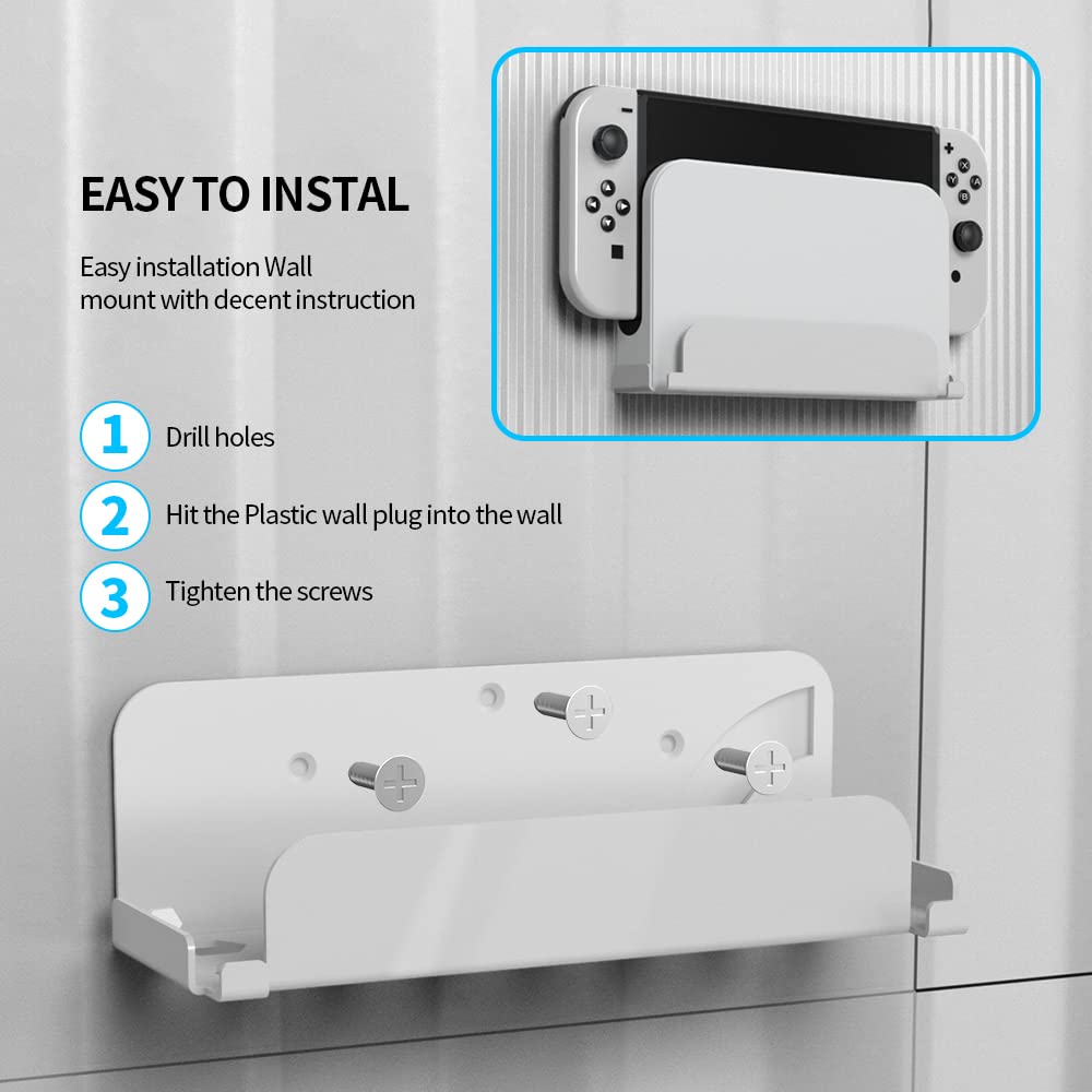 EJGAME Switch OLED White Steel Mount,Wall Mount Bracket Compatible with Nintendo Switch and Switch OLED-White