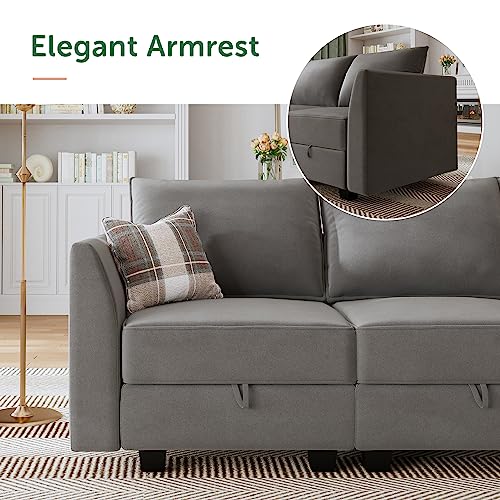 HONBAY Modular Sectional Sofa Velvet U Shaped Couch with Ottomans Convertible Sectional Couch 7 Seater Sofa with Storage Seat, Grey