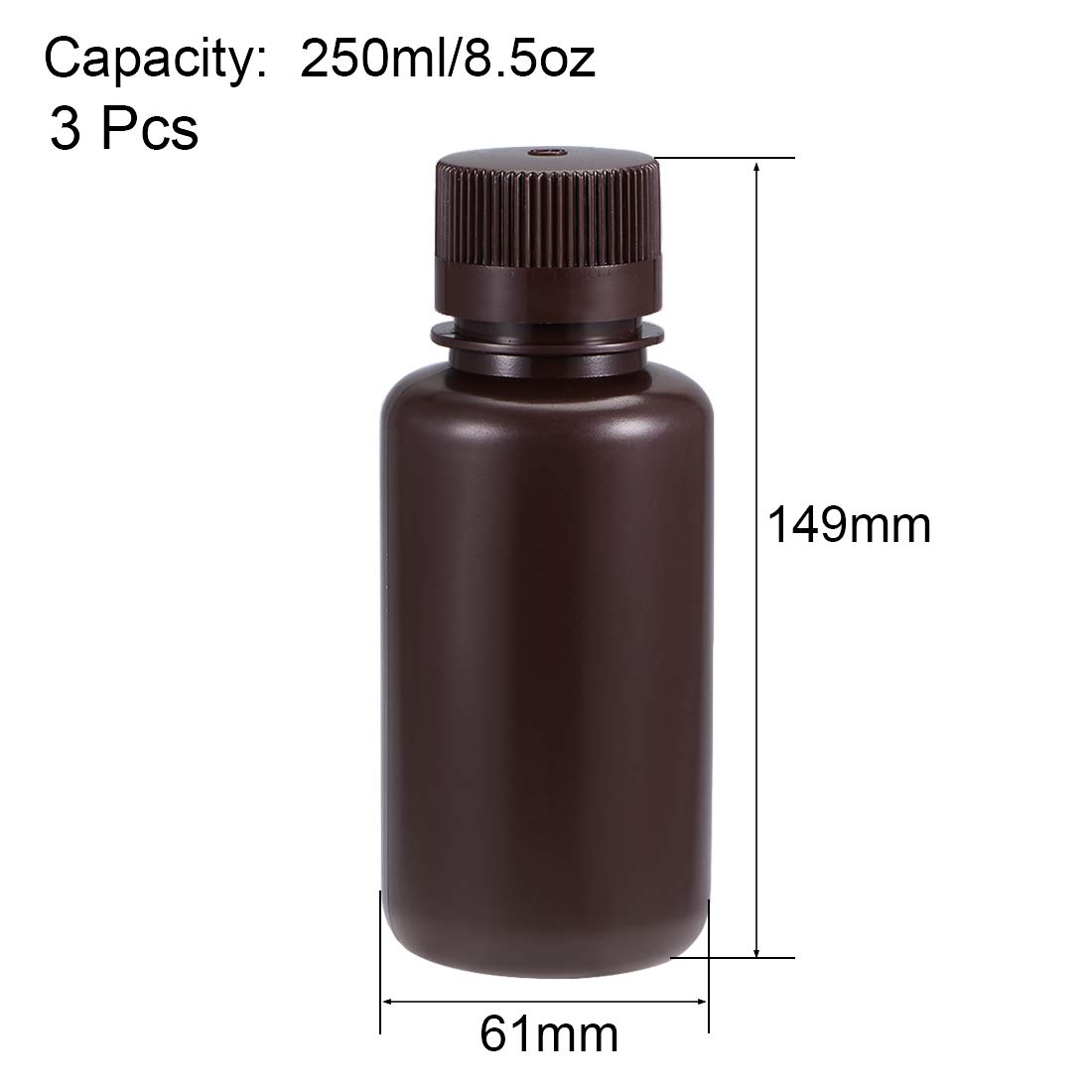 uxcell Plastic Lab Chemical Reagent Bottle 250ml/8.5oz Small Mouth Sample Sealing Liquid Storage Container Brown 3pcs