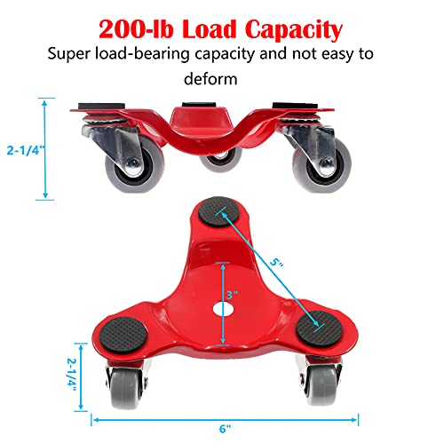 Bonsicoky 6" Steel Tri-Dolly with Rubber Wheel, 200-lb Load Capacity Furniture 3 Wheel Mover Universal Moving Tools for Moving Heavy Objects, Furniture, Appliances - 4Pack