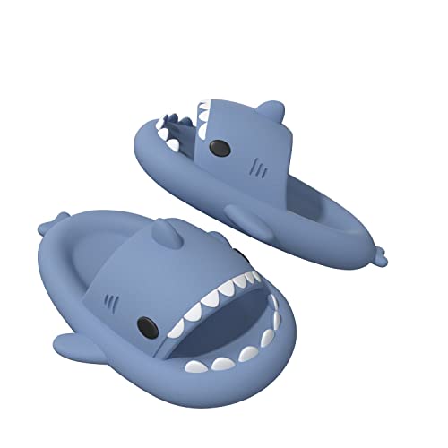 ChayChax Boys Girls Cloud Shark Slides Novelty Sandals Toddlers Cute Non-Slip Beach Pool Shower Slippers with Comfy Cushioned Thick Sole,Haze Blue,3-4 Big Kid