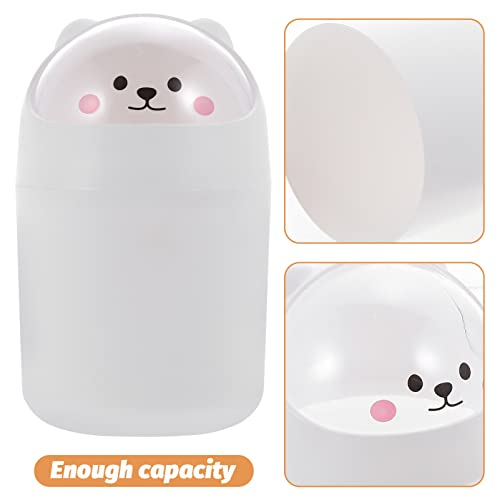 Cabilock 2pcs Desktop Bin Living Brush Room Bathroom Garbage Lid Vanity Bucket Rubbish Makeup Shape Wastebasket Can Waste Office Lovely Cartoon White for Small with Animal Desk Holder