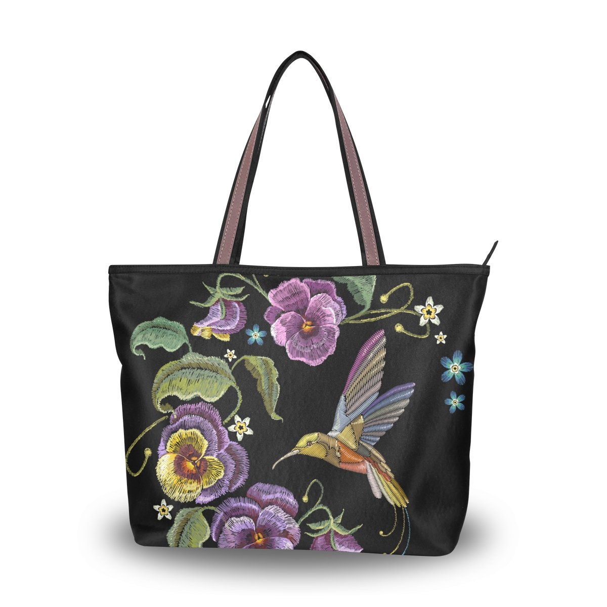 Flower Leaf Hummingbirds Shoulder Bag Handbag Purse Convenient Shoppers Tote Medium