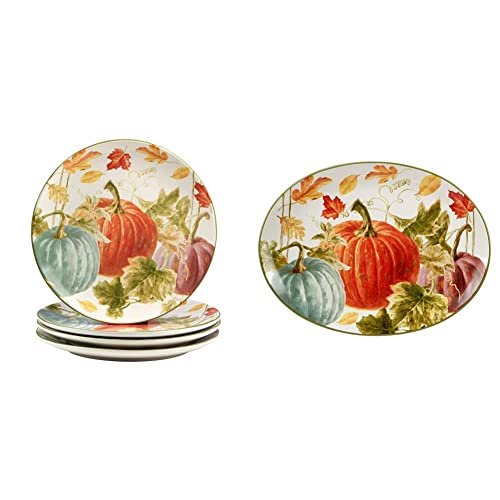 Certified International Autumn Harvest 11" Dinner Plates. Set of 4, Multicolor & Autumn Harvest Oval Platter, 16" x 12", Multicolor