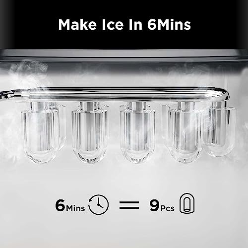 Countertop Ice Maker Machine - Silonn 9 Cubes Ready in 6 Mins, 26lbs in 24Hrs, Self-Cleaning Ice Machine with Ice Scoop and Basket