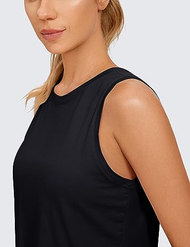 CRZ YOGA Pima Cotton Cropped Tank Tops for Women Workout Crop Tops High Neck Sleeveless Athletic Gym Shirts Black Medium