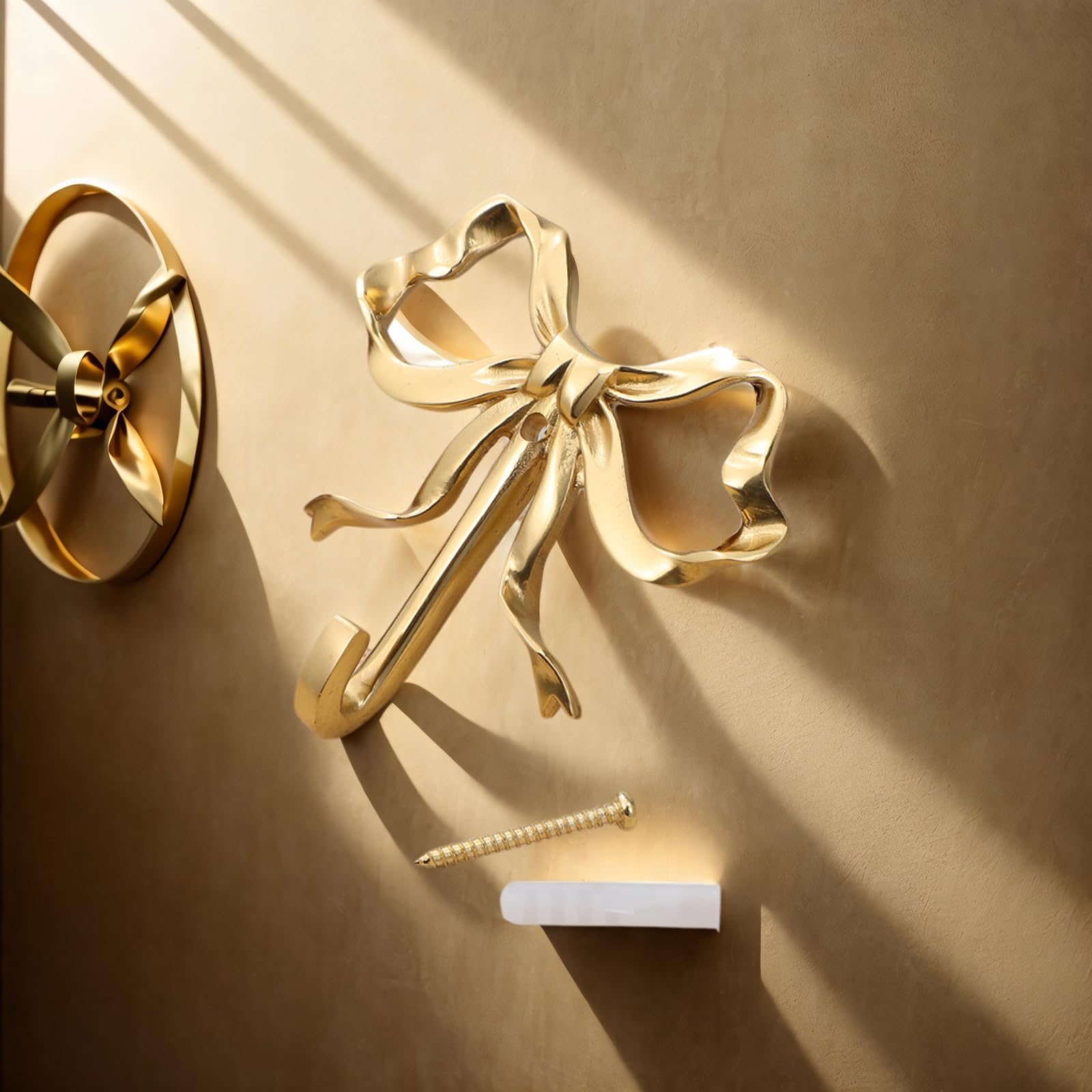 Bow Hook for Wall Decorative Bowknot Hook Gold Coat Hooks Wall Peg Hook Bow Hanging Hook Towel Hook Brass Bow Hook for Home (3.62X3.54X0.79in,Gold)