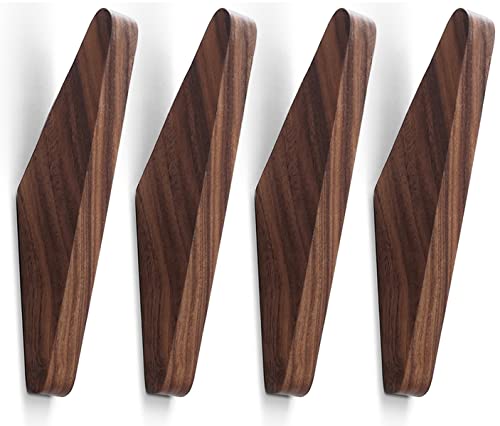 COCOYA 4Pack Wood Hooks Wall Mounted, Minimalist Easy Install Natural Real Walnut Cute Mid Century Modern Simple Rustic Home Foyer Entryway Decor, for Hanging Hat Cap Backpack Bag Coat Towel Clothes