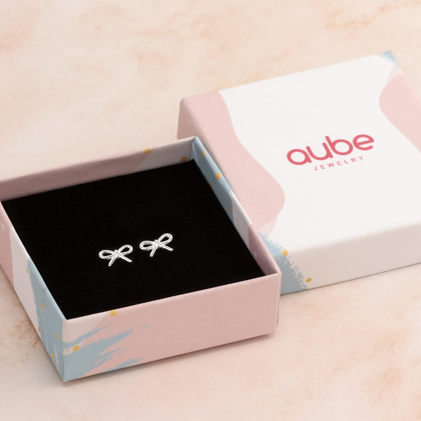 AUBE JEWELRY Hypoallergenic 925 Sterling Silver Bow Stud Earrings for Women