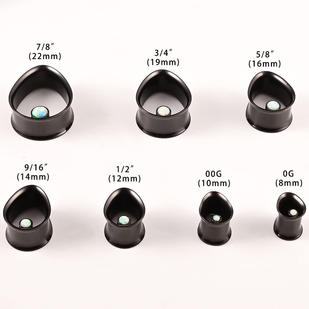 Atomhole 2PCS Teardrop Opal Ear Plugs Tunnels Hypoallergenic Ear Gauges 316 Stainless Steel Ear Expander for Stretchered Earrings Piercing Body Jewelry