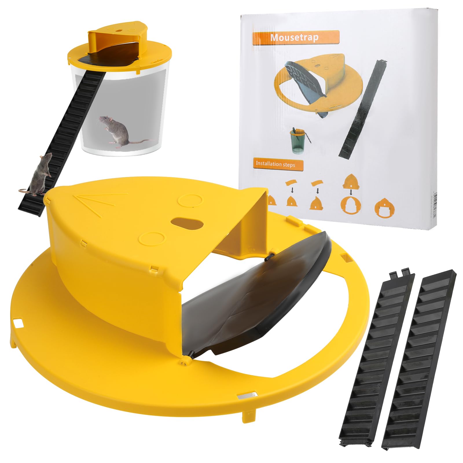 Bucket Flip Lid Mouse Trap, Multi Catch Auto Reset, 5 Gallon Bucket Compatible (Yellow-C)