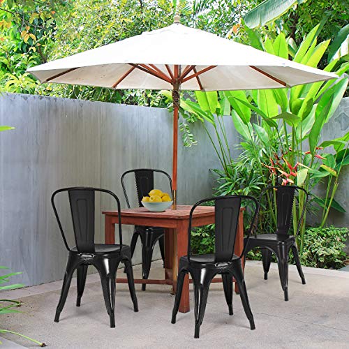 COSTWAY Metal Bar stools Set of 4, with Removable Back, Cafe Side Chairs with Rubber Feet, Stylish and Modern Chairs, for Kitchen, Dining Rooms, and Side Bar
