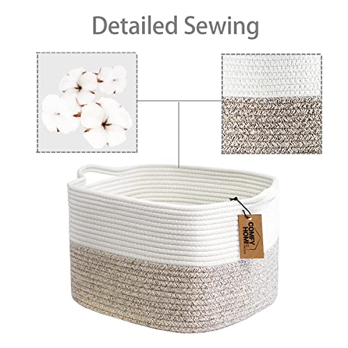 COMFY-HOMI 13.5"x11"x 9.5" Square Cotton Rope Woven Basket with Handle Laundry Storage Bin (Set of 2) Brown and Light Grey