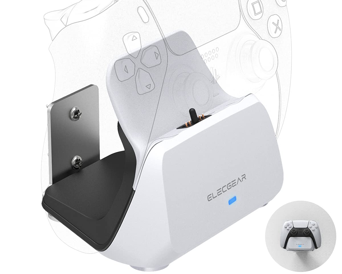 ElecGear Solo Charging Dock for PS5 Controller, Wall Mount and Desktop Dual Purposes USB Charger Stand Docking Station for Single Playstation 5 DualSense Wireless Controller