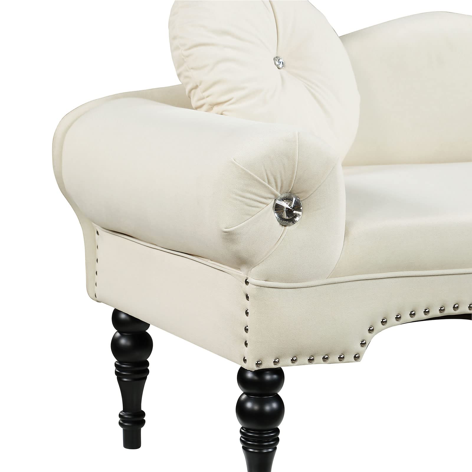 GNIXUU 54 β Velvet Small Loveseat Sofa, Mid Century Modern Love Seat Couch Settee Tufted 2 Seater Couches Bedside Entryway Bench with 2 Pillows Nailhead Trim for Bedroom, Living Room(Beige)