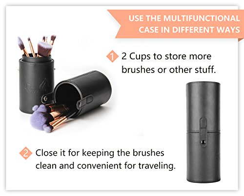 Qivange Makeup Brushes, Professional Foundation Eyeshadow Blending Brushes Set with Brush Holder+ Sponge & Brush Cleaner(Black with Rose Gold, 12pcs)