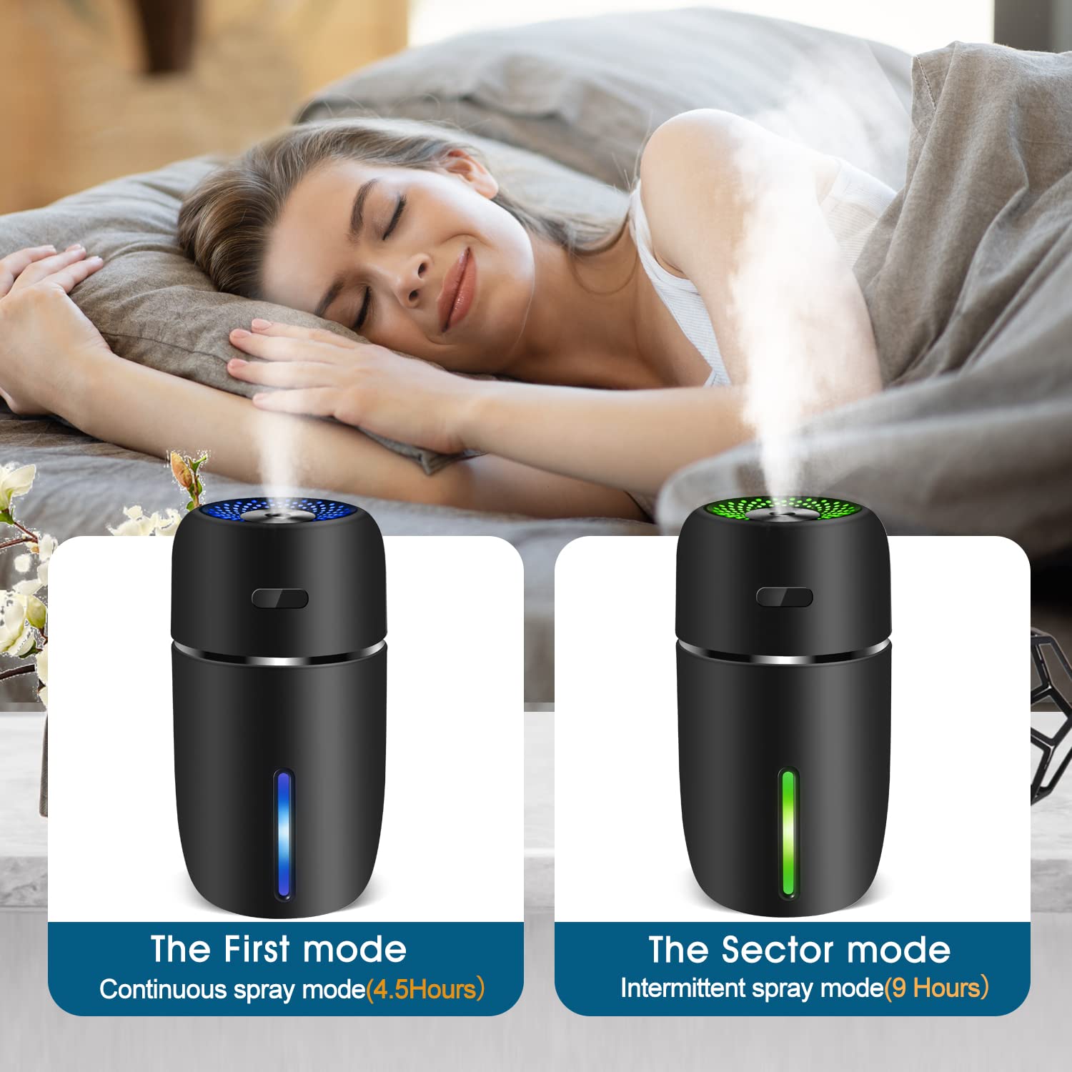 USB Car Humidifier, 200ml Mini Portable Humidifiers with 7 Colors LED Night Light, Quiet Operation, Adjustable Mist Modes for Bedroom Home Baby Office Car(Black)