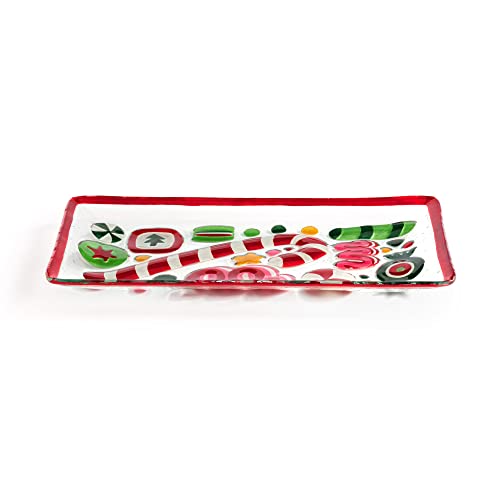 DEMDACO Christmas Candy Red and Green 15 Inch Glass Rectangular Serving Plate Platter