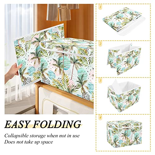 CaTaKu Geometric Palm Tree Storage Bins with Lids Fabric Large Storage Container Cube Basket with Handle Decorative Storage Boxes for Organizing Clothes Shelves