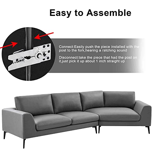 Cotoala 141inch Air Leather Sectional Sofa with Metal Legs, Huge Corner Wedge Design, Modern English Arm Couch for Living Room, Grey