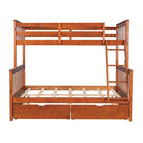 DEYOBED Twin Over Full Wooden Bunk Bed with 2 Storage Drawers for Kids Teens Adults
