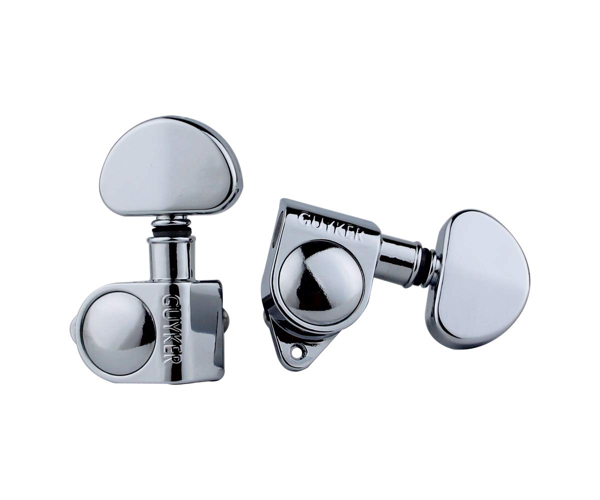 Guyker Guitar Machine Heads (3L + 3R Handed) β 1:21 Sealed Tuners Tuning Key Pegs with Big handle Replacement for Electric, Folk or Acoustic Guitars β Chrome, GK102C