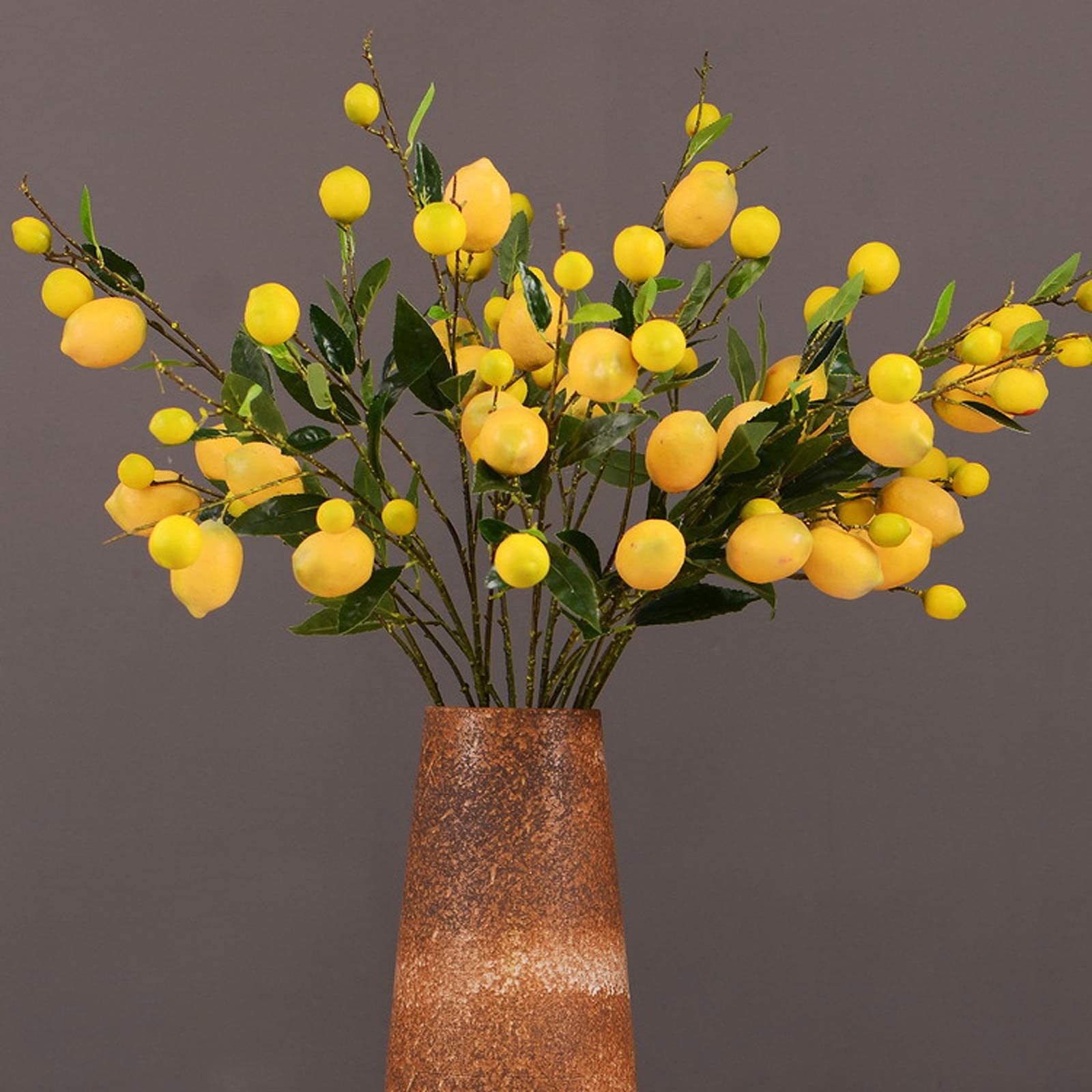 GWOKWAI 3Pcs Artificial Lemon Branch, Fake Lemon Tree Simulation Lemon Branches Artificial Greenery Leaves Branch with Artificial Fruit for Home Wedding Party Garden Decoration Flower Arrangement Art