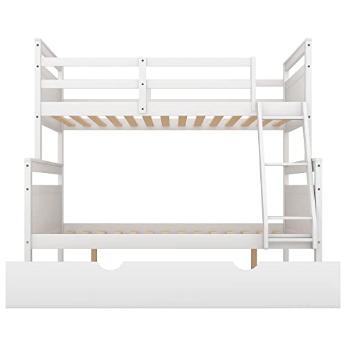 DEYOBED Twin Over Full Wooden Bunk Bed with Trundle - Convertible Sleep Solution for Kids & Teens | Easily Separates into 2 Beds | Twin-Full Size | Space-Saving Design | White |