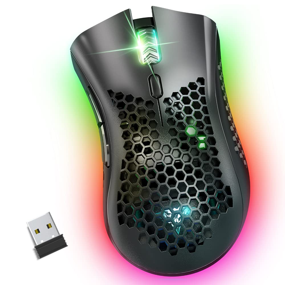 BENGOO Wireless Gaming Mouse, Ergonomic Optical Computer Gamer Mice with 6 Programmed Buttons 3 Adjustable DPI RGB Backlits USB Receiver for Windows PC Mac