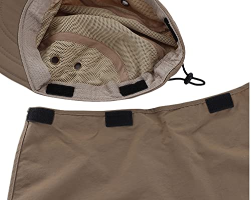 Connectyle Mens UV Sun Protection Cap Safari Hike Cap with Neck Flap Fishing Hat (Dark Khaki)