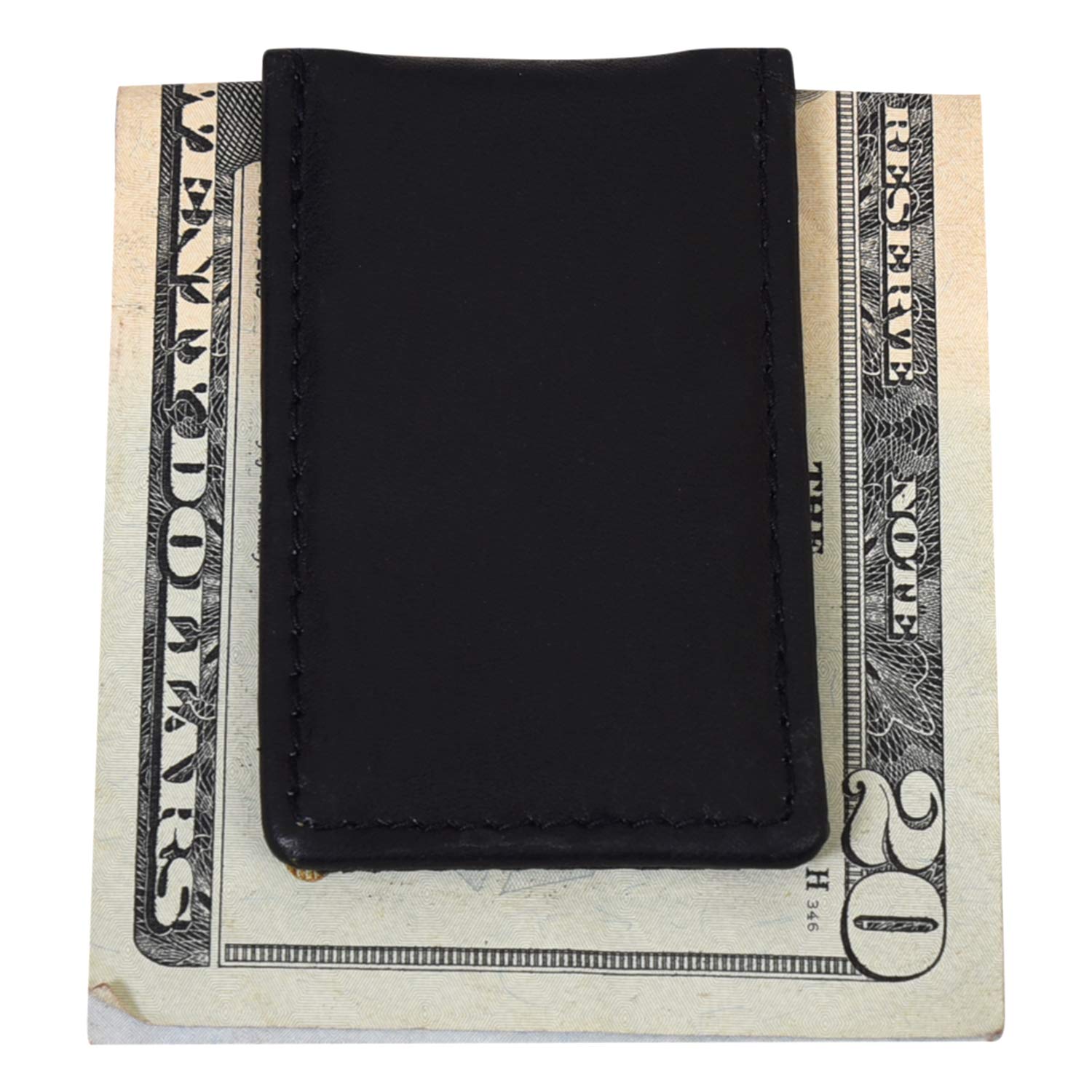 Leatherboss Genuine Leather Dollar Design Bifold Money Clip Wallet, Black