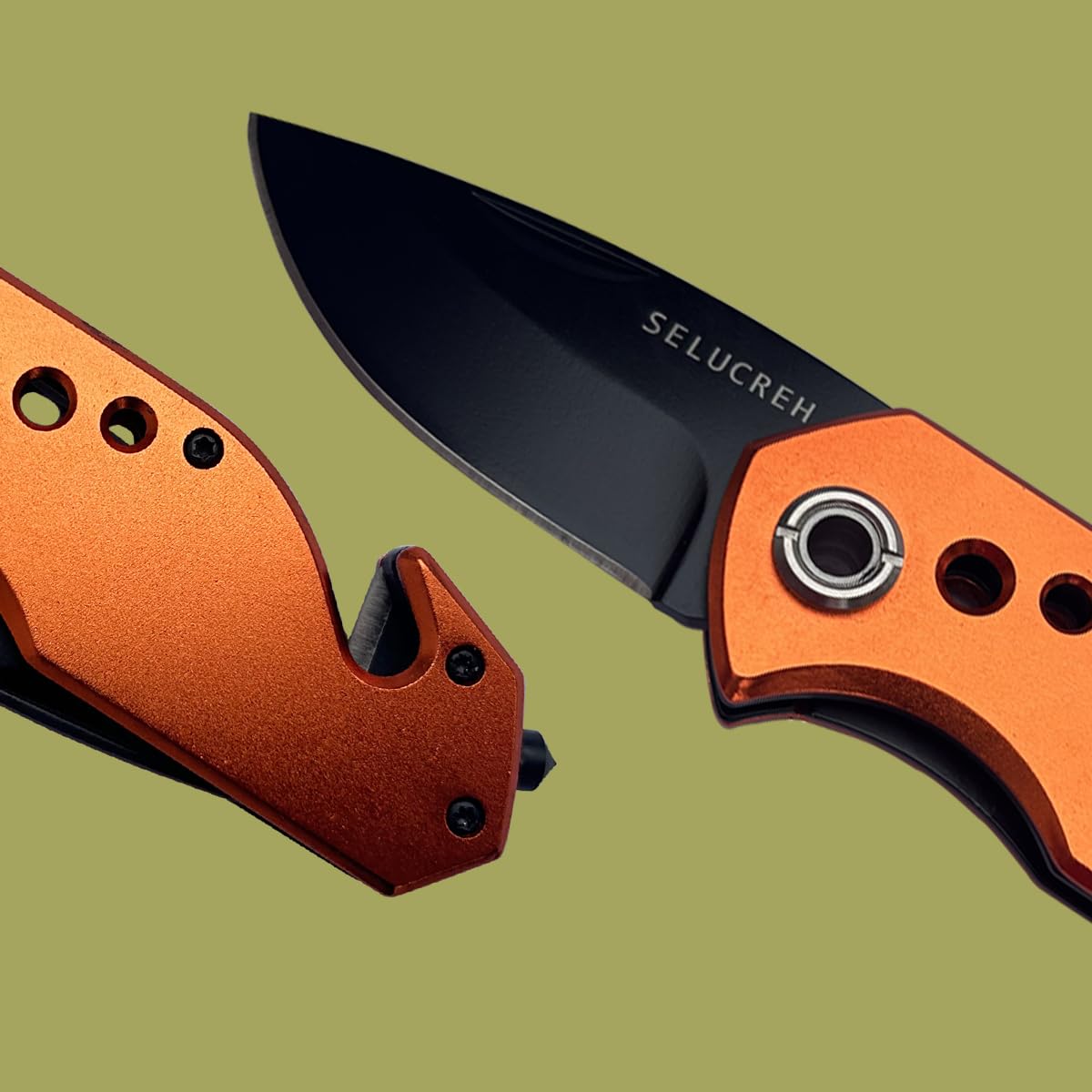 SELUCREH Pocket Knife for Men, Folding Knives with Seat belt Cutter,Glass Breaker, Household, Workshop,Pocket Clip for Men,Sharp Camping Survival Hiking,(Orange)