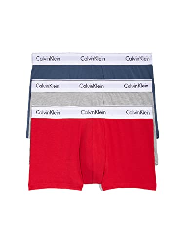 Calvin Klein Men's Modern Cotton Stretch 3-Pack Low Rise Trunk, Grey Heather, Blue Edge, Fuschia Berry, Medium