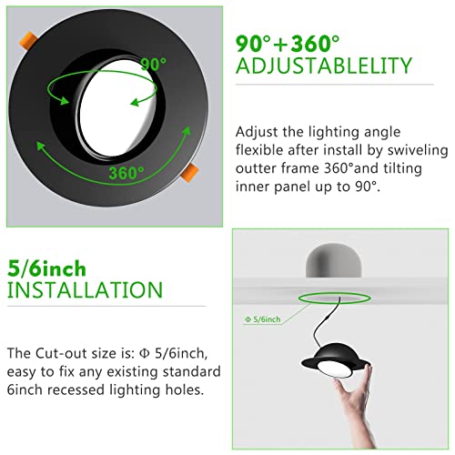 bulbeats 12Pack ๐ ๐ฒ๐๐ฎ๐น 6 Inch Gimbal LED Recessed Lighting, Recessed Lighting 6 inch 12W 1200LM Super Bright Angled Recessed Lighting 3000K/4000K/5000K Directional Downight