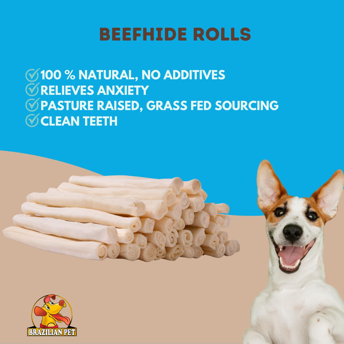Brazilian Pet Natural Treats Rawhide Rolls Dog Chews Bones 6.5" (18 Count) for Pups and Small Dogs
