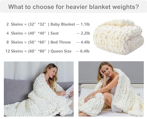 Chenille Chunky Yarn Arm Knitting Thick Bulky DIY for Knit Blanket Cushion Bed Sofa Home Decor (Ivory, 2-Pack, 0.5kg/1.1 lb, 48 Yards)