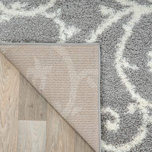 Cozy Contemporary Scroll L.Grey-White 3'3" X 5' Indoor Shag Area Rug