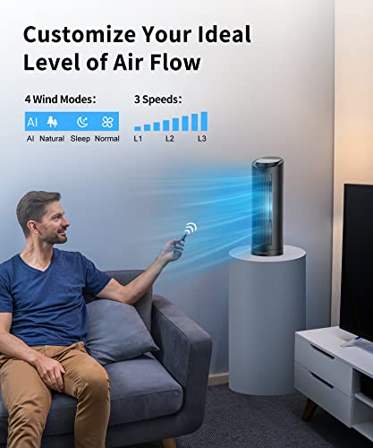 Cofeow Tower Fan for Bedroom, 20ft/s Quiet Cooling Fan, 70° Oscillating Floor Fan with Remote,Led Display,3 Speed Options,4 Modes,12Timer,13“ Bladeless Portable Table Fan for Bedroom Office Home Desk Black