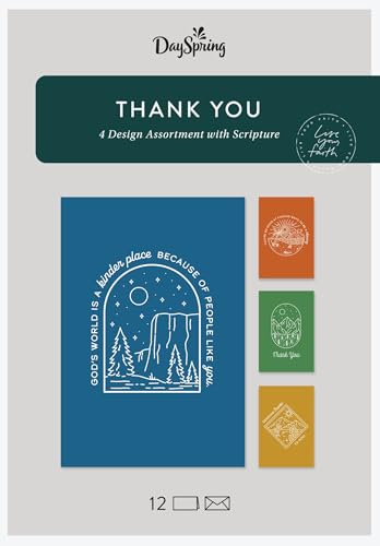 DaySpring - God's World is a Kinder Place - Thank You - 4 Design Assortment with NIV Scripture - 12 Boxed Thank You Cards & Envelopes, Multicolor