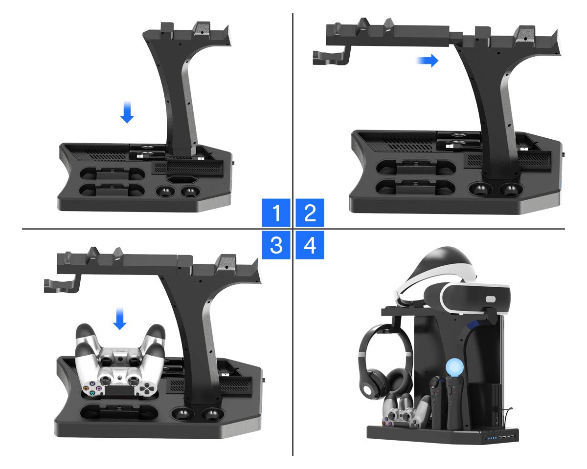 ElecGear Vertical Charging Stand with Cooling Fan PSVR Headset Storage Stand, Docking Station Charger Dock for Move and DualShock 4 Controller, PlayStation , PS VR