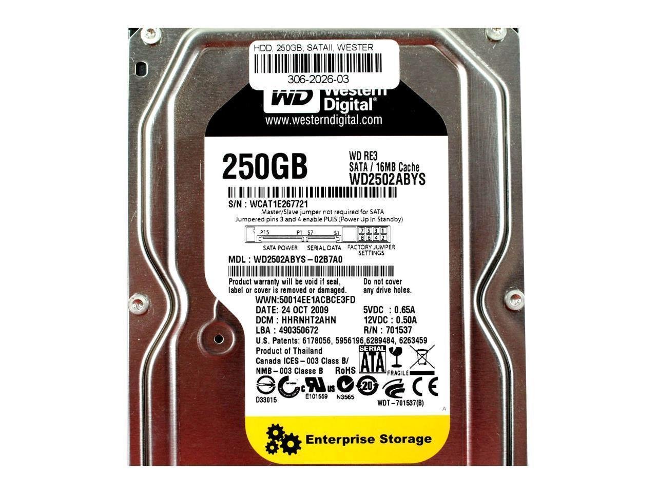 WD2502ABYS-02B7A0, DCM HHNNHT2AGB, Western Digital 250GB SATA 3.5 Hard Drive